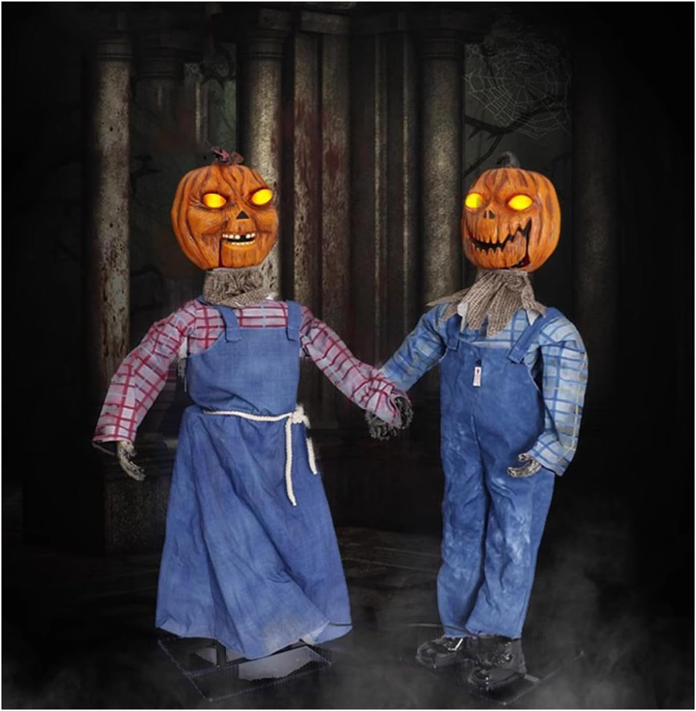 Scary Pumpkin Twin Figures with Light Up Eyes - On The Square Emporium