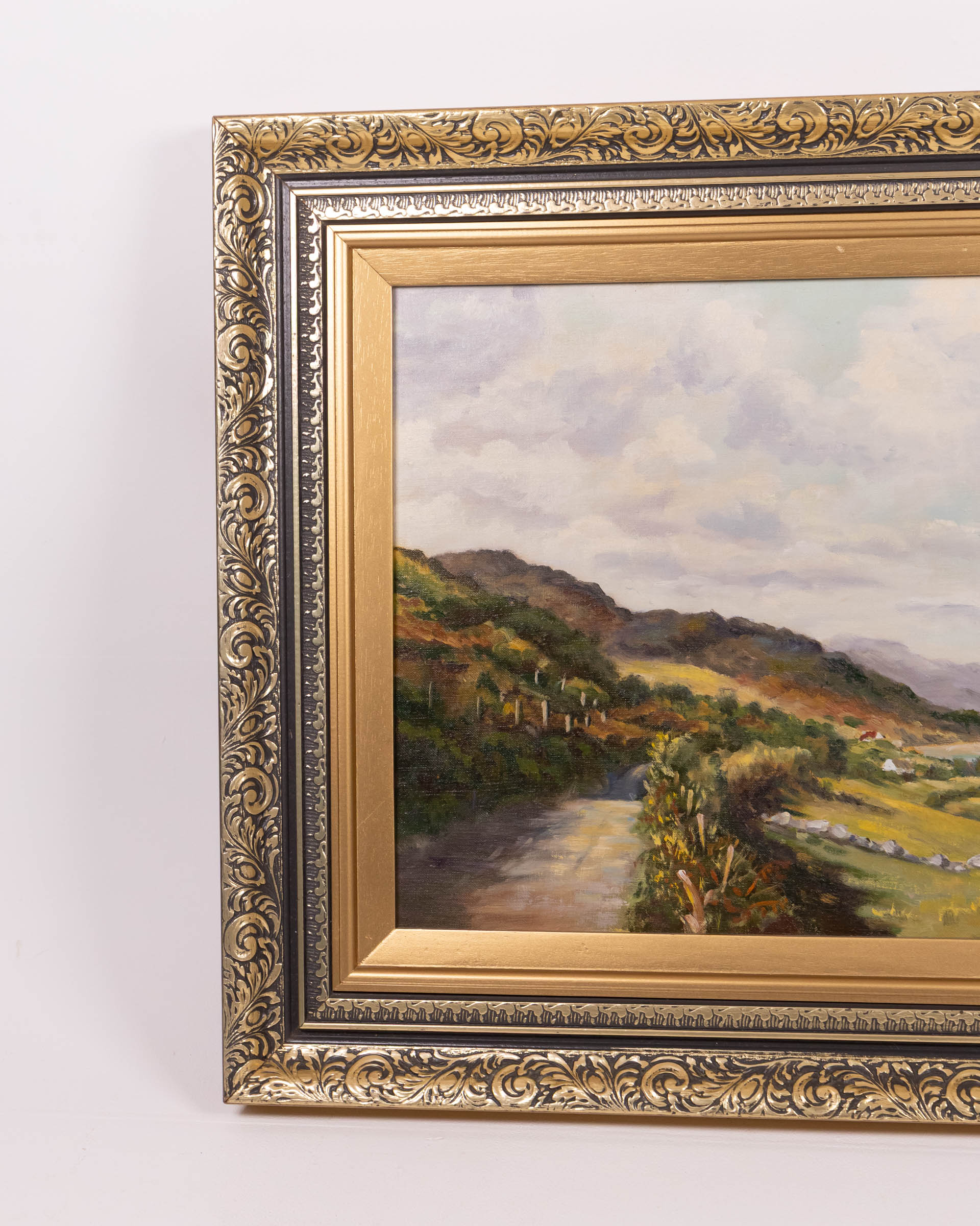 Framed Coastal Landscape Oil Painting by Hugh Largey with Gold Ornate ...