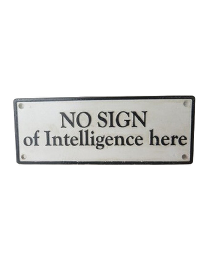 No Sign of Intelligence Here Cast Iron Sign - On The Square Emporium